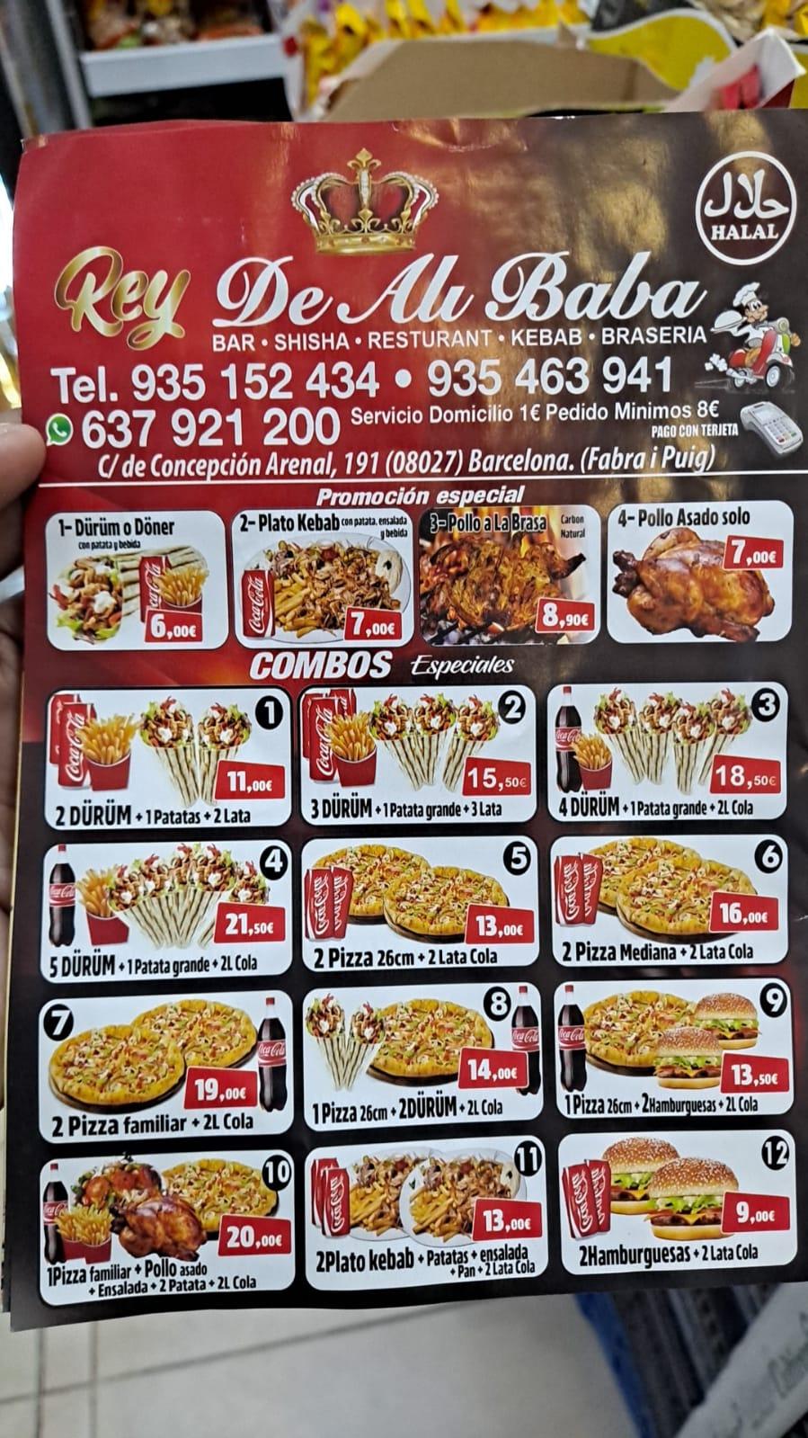 Carta del restaurante Rey De Ali Baba, Barcelona, C/ del Concepción Arenal