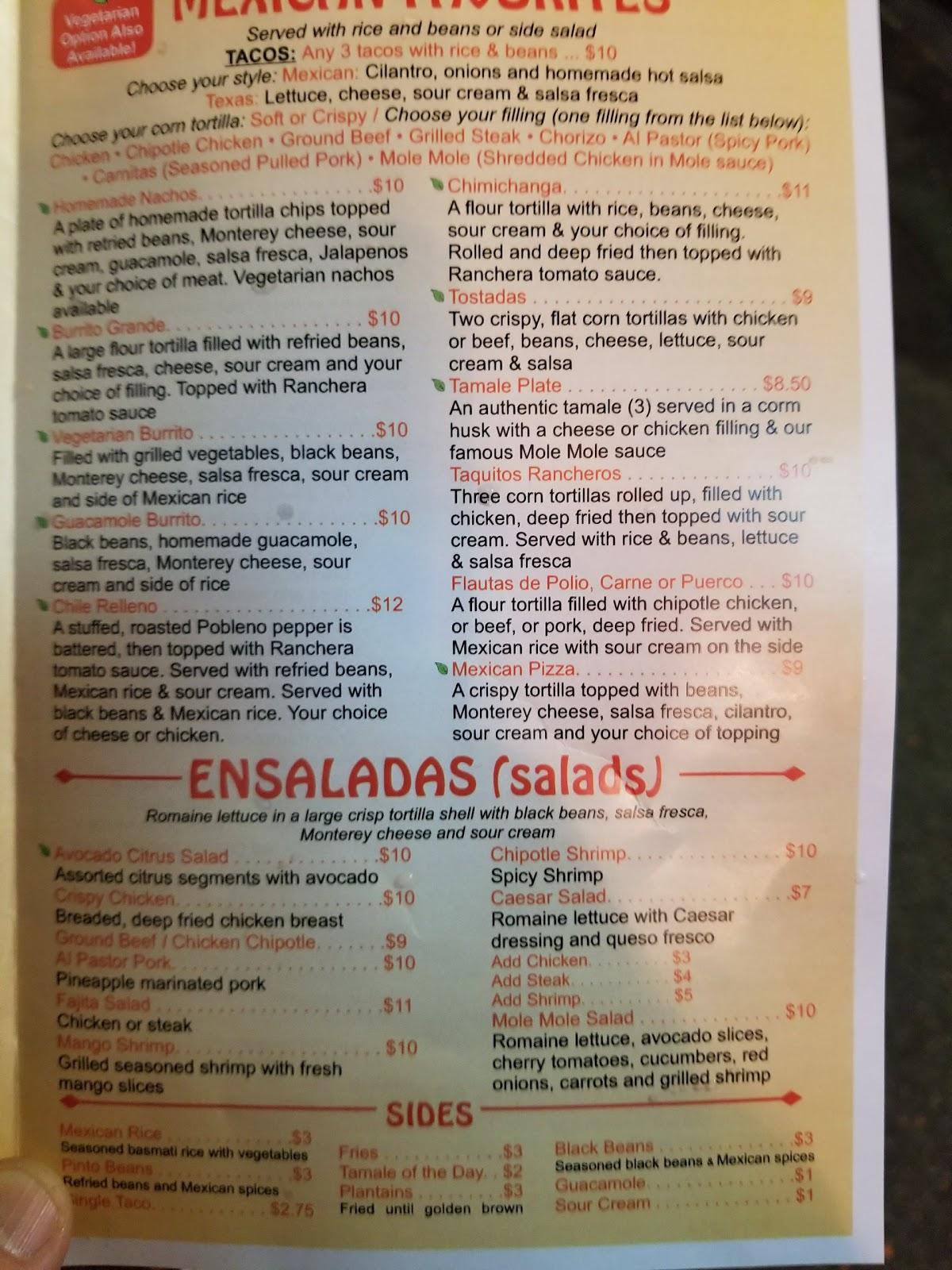 Menu at Sabor restaurant, Arlington