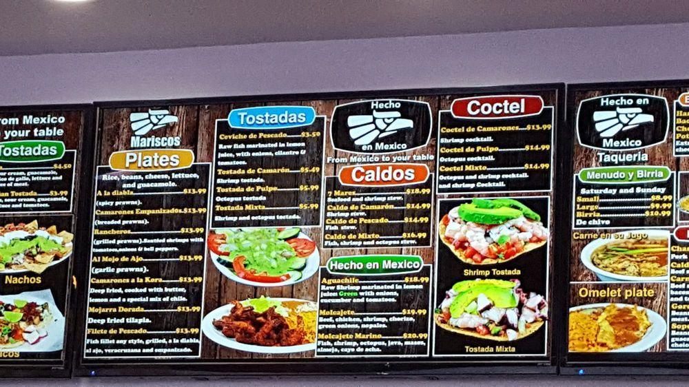 Menu at Taqueria Hecho en México restaurant, Sacramento