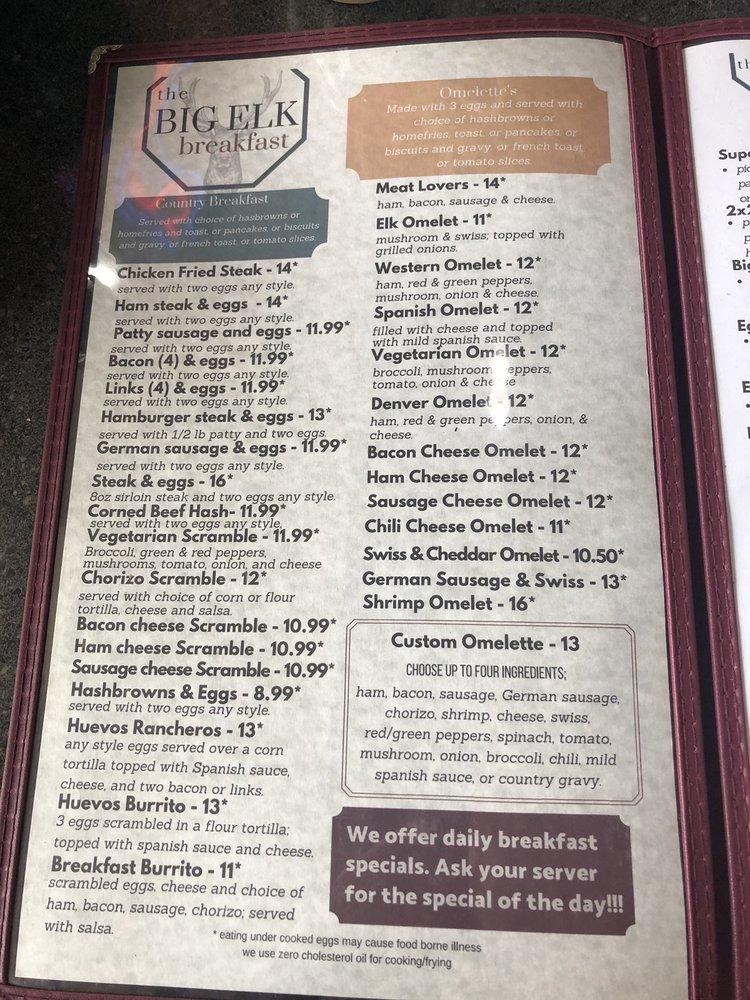Menu at The Big Elk Restaurant, Sequim, 707 E Washington St