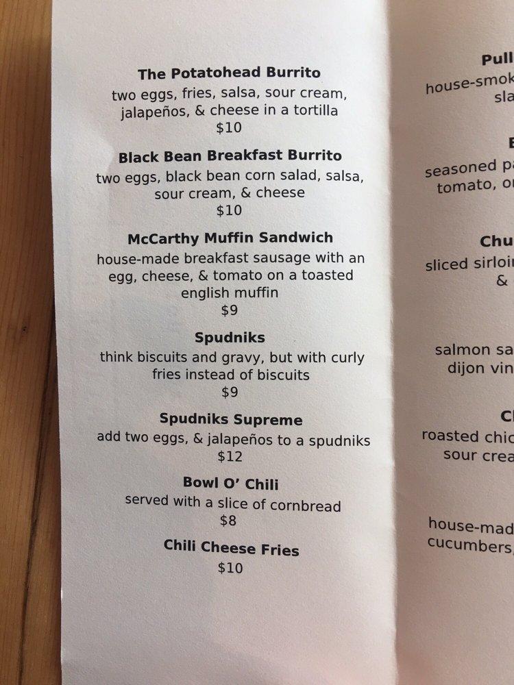 Menu at The Potato restaurant, Valdez
