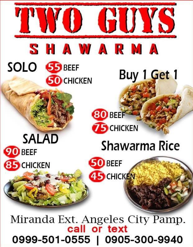 Menu at Two Guys Shawarma restaurant, Angeles