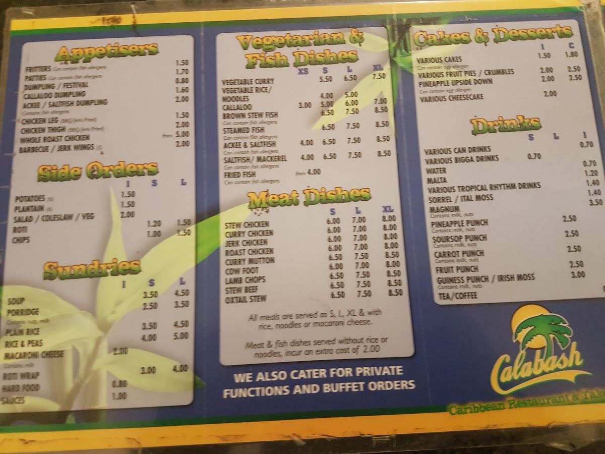 Menu at Calabash London fast food, London, 22 Vicarage Ln