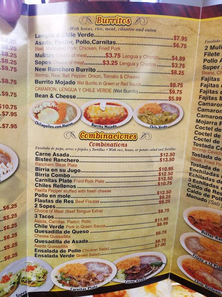 Menu at El Ranchero Mexican Food restaurant, South Gate
