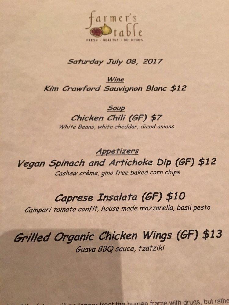 Menu at Farmer's Table pub & bar, Boca Raton