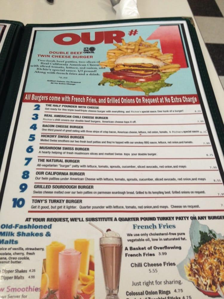 Menu at Richie's Diner restaurant, Victorville