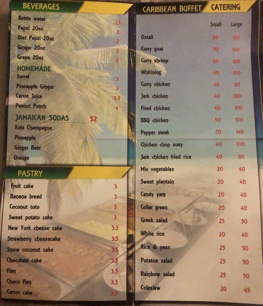Menu at Tasty Caribbean Buffet restaurant, Mount Vernon