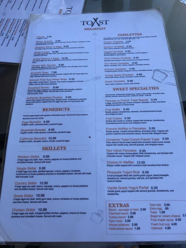 Menu at TOAST restaurant, Windsor