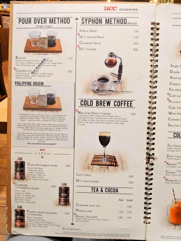 Menu at UCC Clockwork cafe, Cebu City