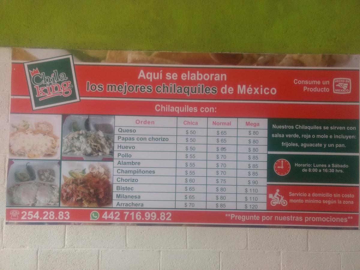 Carta del restaurante Chilaking Los Cues, La Piedad