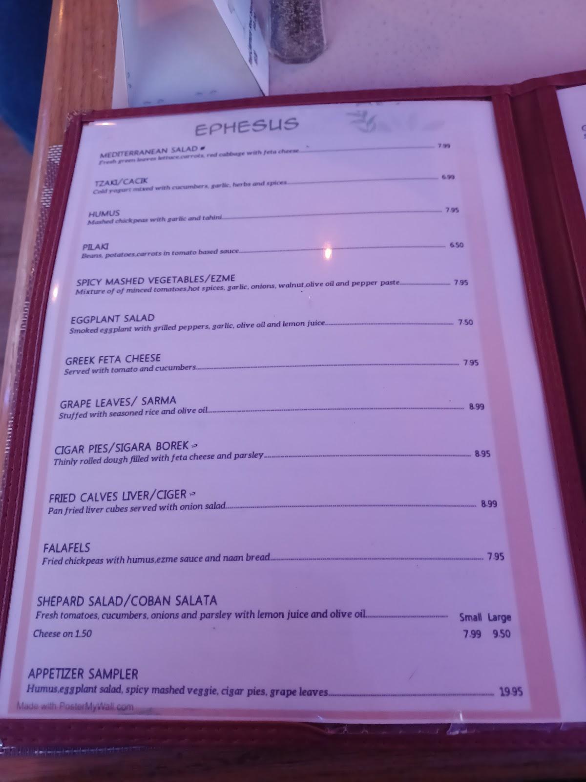 Menu at Ephesus Greek&Turkish kabob place restaurant, Augusta