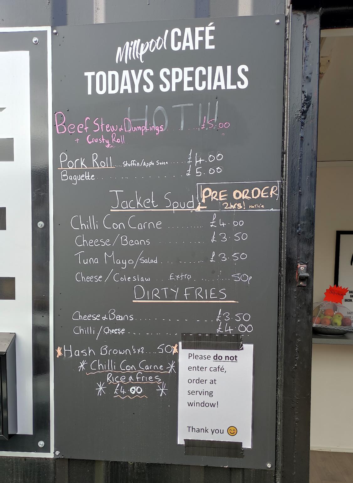 Menu at Millpool Café cafe, Worcester