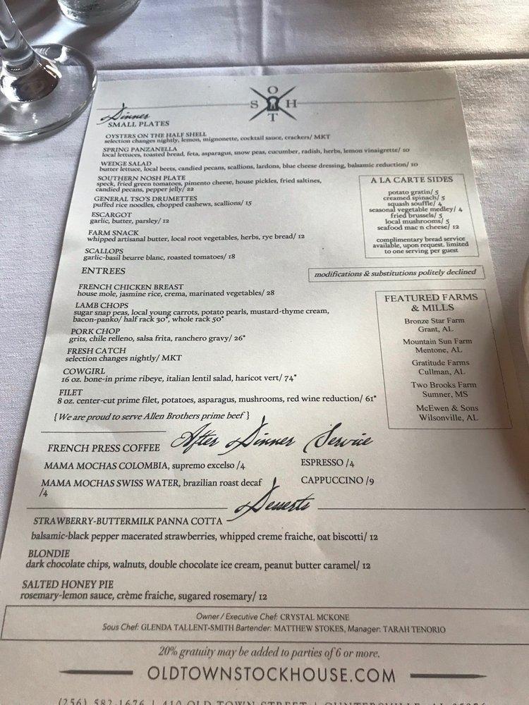 Menu at Old Town Stock House pub & bar, Guntersville
