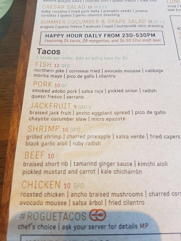 Menu at Picaro Cocktails & Tacos restaurant, Saskatoon