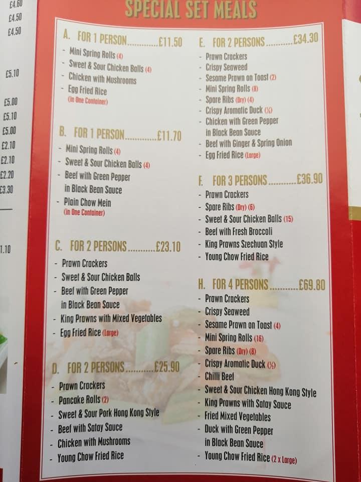 Menu at Sunshine restaurant, Reading