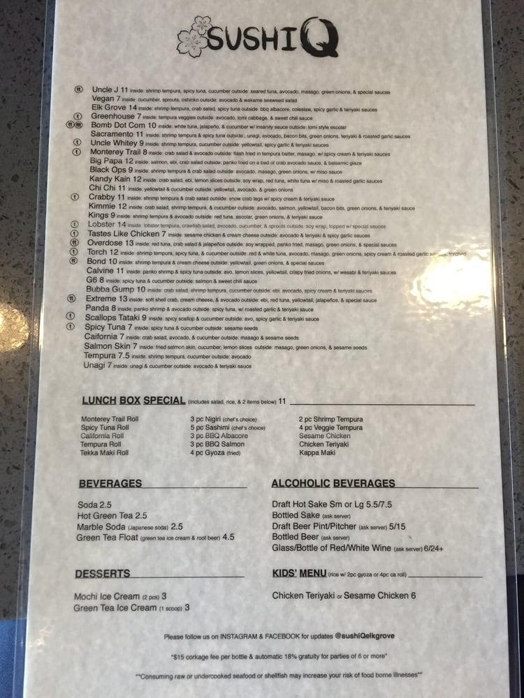 Menu at Sushi Q Japanese Restaurant, Sacramento, Elk Grove Florin Rd #400