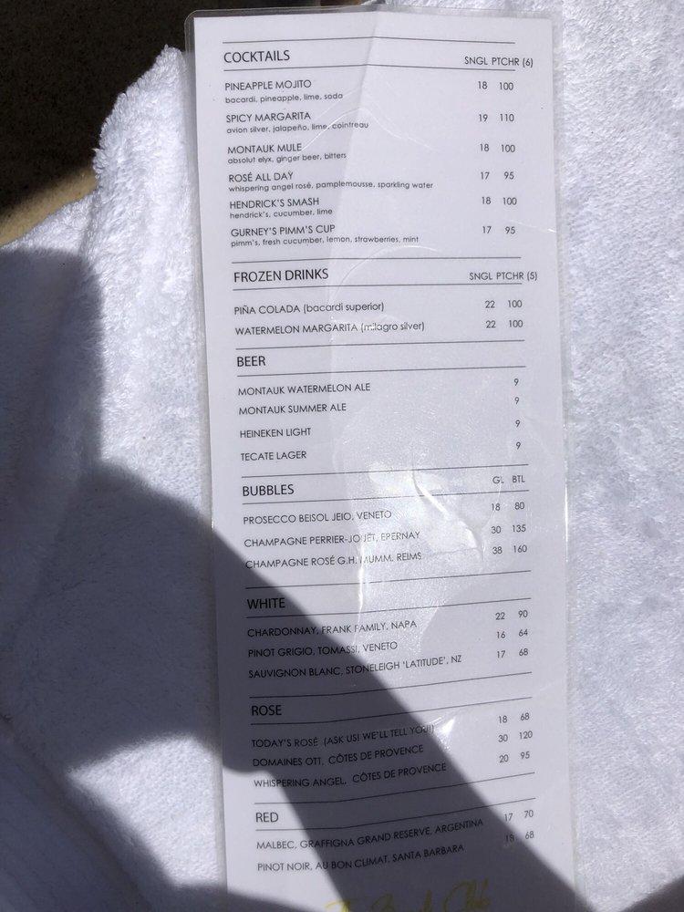 Menu at The Beach Club, Montauk