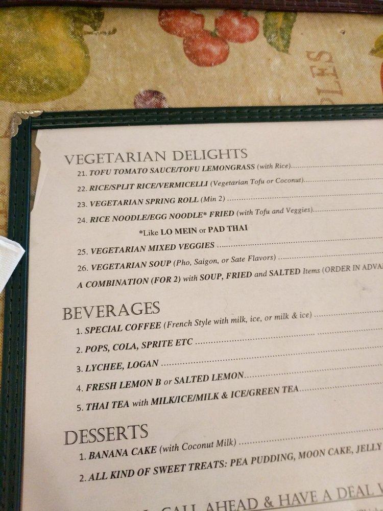 Menu at Tram's Kitchen restaurant, Pittsburgh