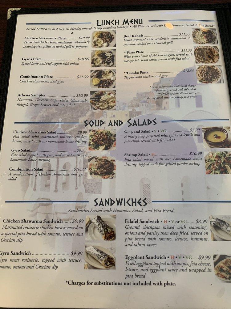 Menu at Athena Greek & Lebanese Grill restaurant, Shreveport