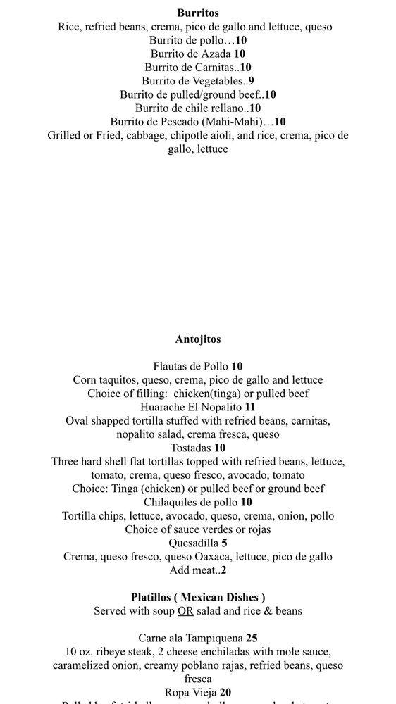 Menu at El Nopalito restaurant, Haddonfield