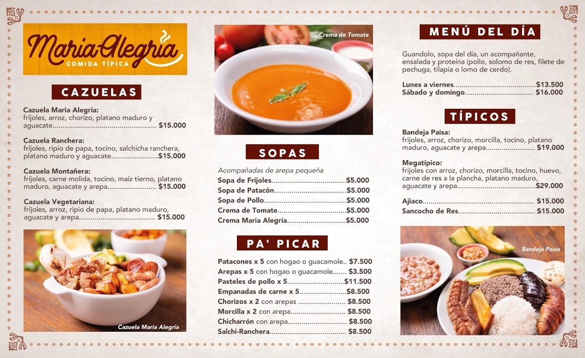 Menu at María Alegría Comida Tipica restaurant, Medellín