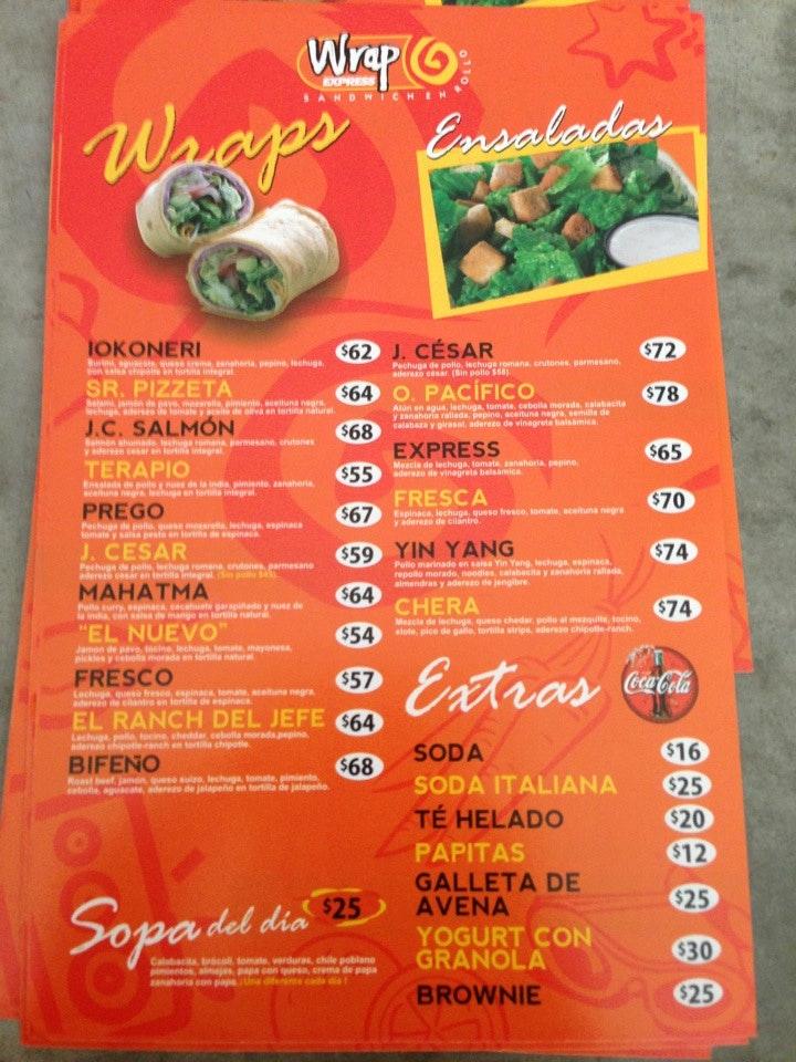 Carta del restaurante Wrap Express "Calle J", Mexicali, Calle J 1801