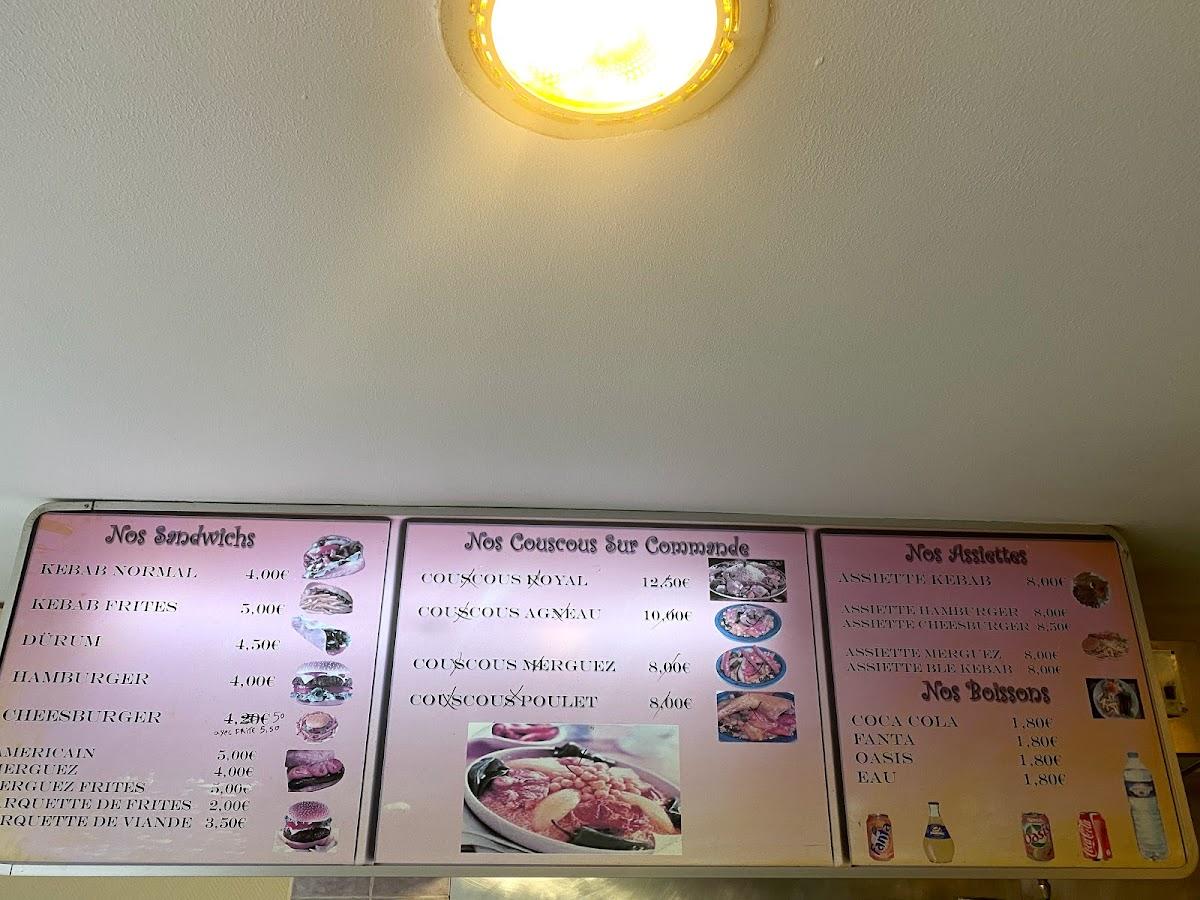 Menu au Au Soleil de Tunis fast food, Contrexéville