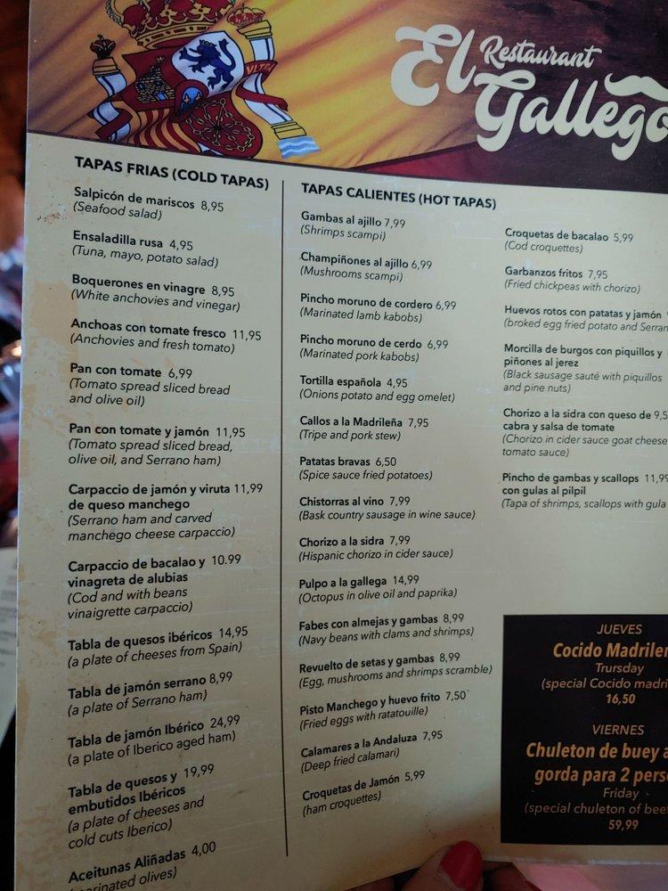 Menu at El Gallego Spanish Food pub & bar, Miami