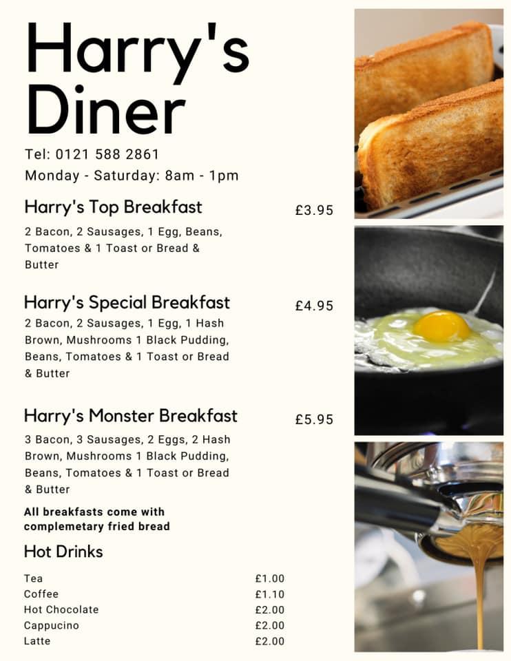 Menu at Harry's Diner restaurant, West Bromwich
