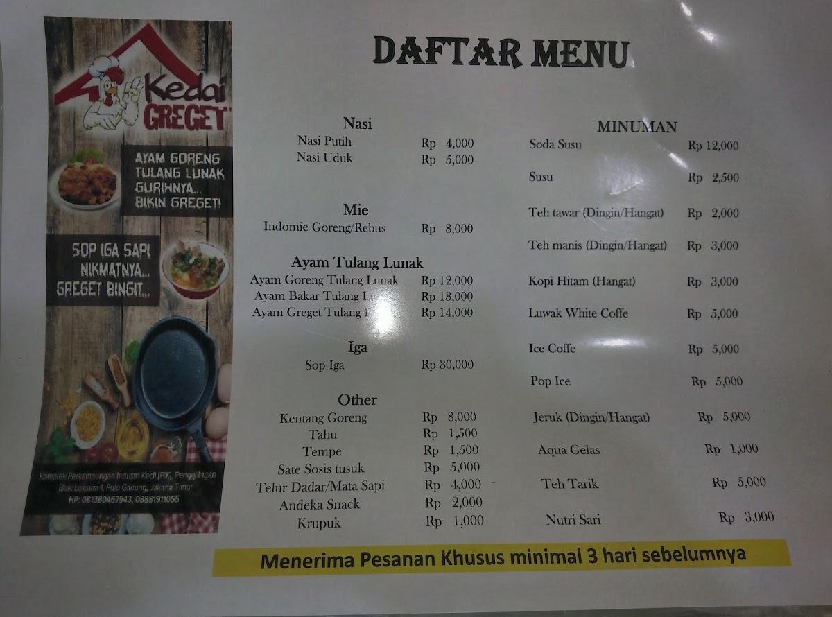 Menu at Kedai Greget, Jonggol