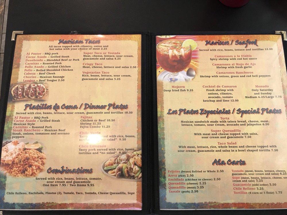 Menu at Los Gallos Taqueria restaurant, Lincoln