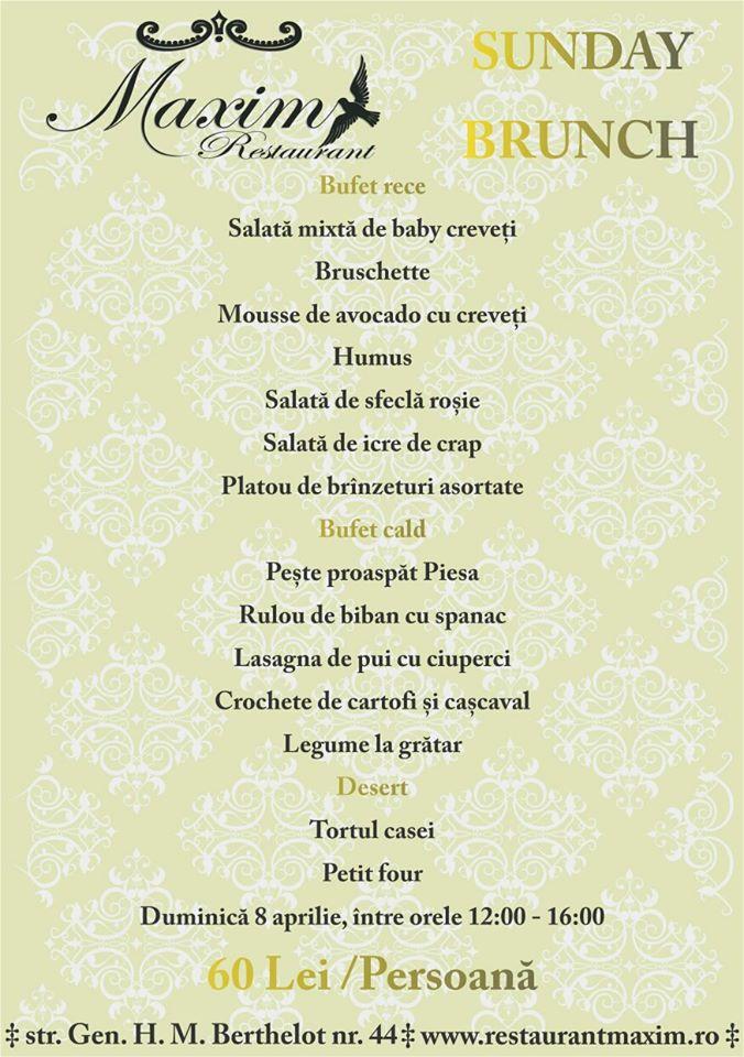 Menu at Maxim, Bucharest