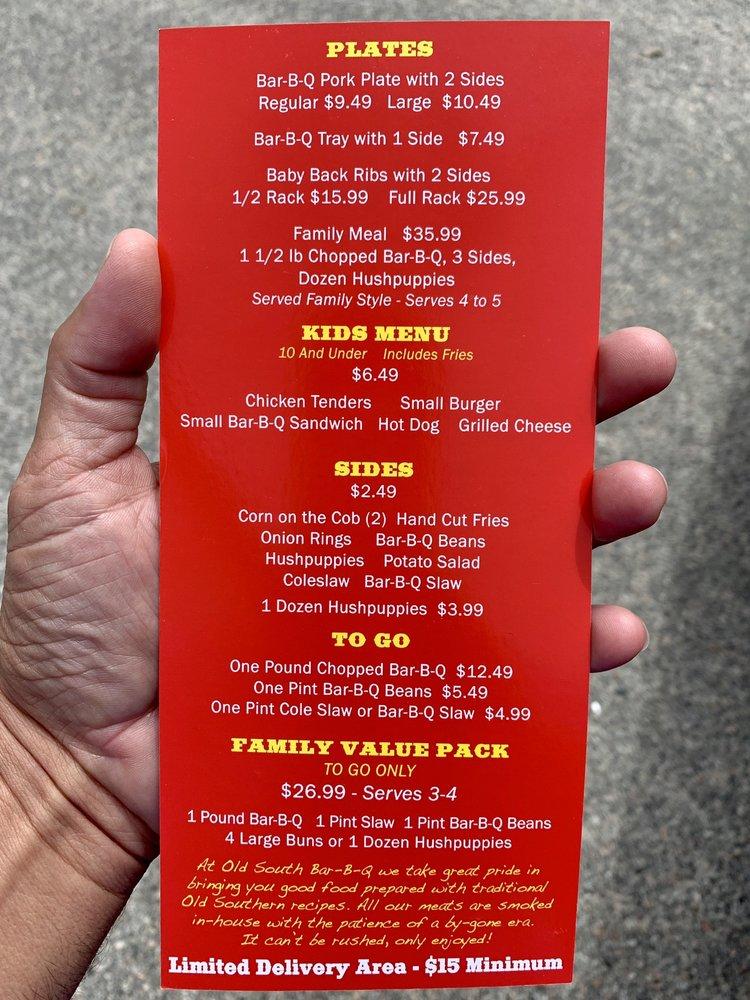 Menu at Old South BBQ, North Myrtle Beach