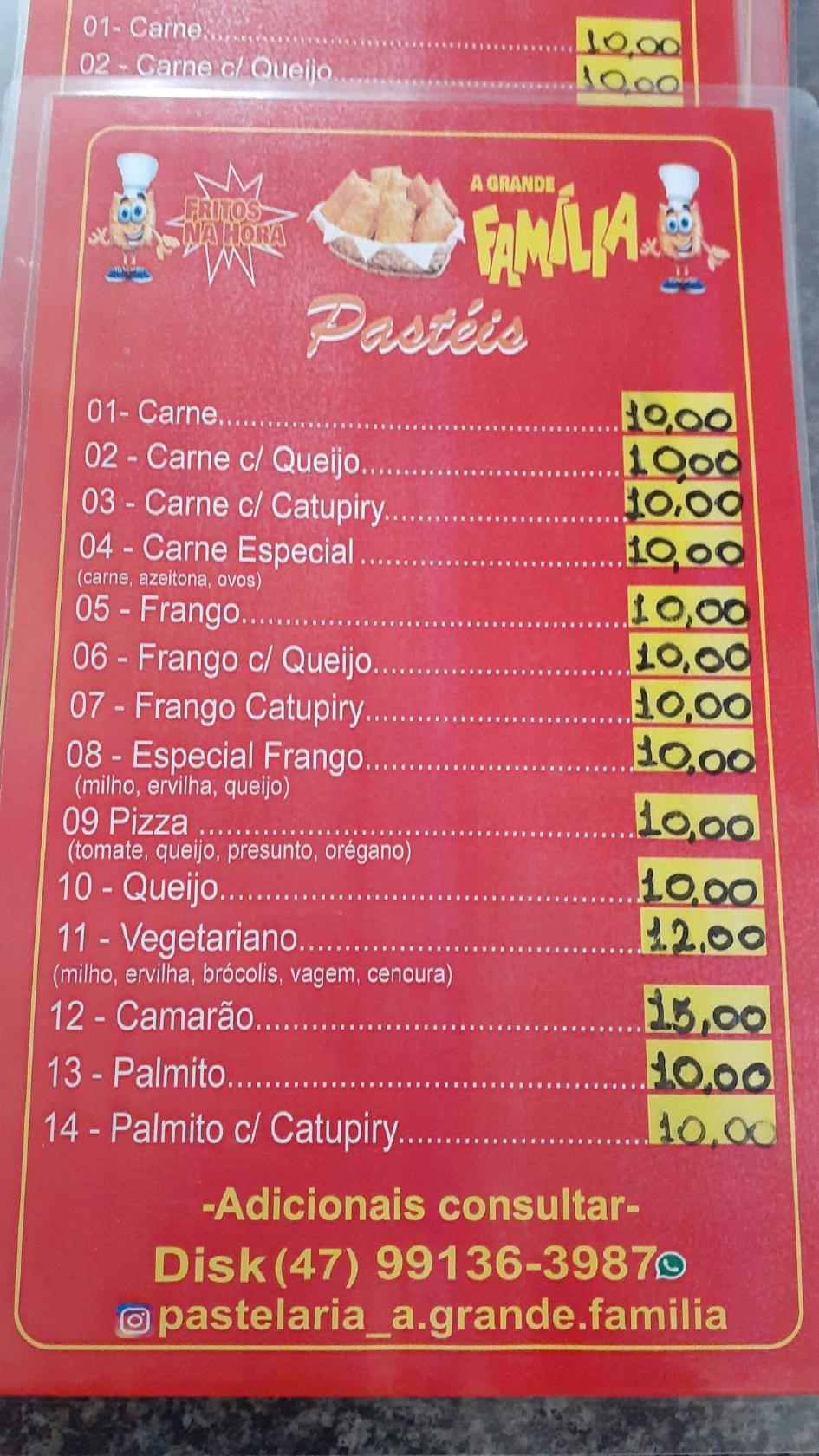 Menu at Pastelaria A Grande Família restaurant, Piçarras