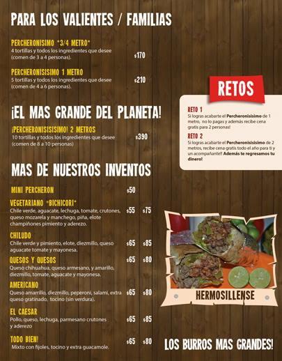 Menu at PERCHERONISIMO, Burros percherones restaurant, Hermosillo