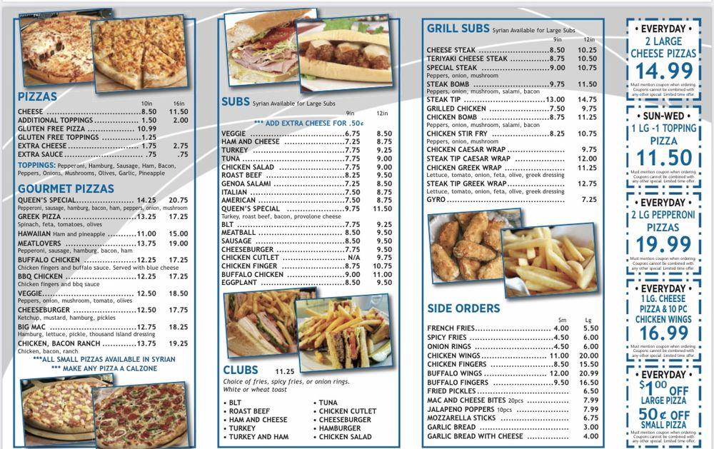 Menu at Queens Pizza pizzeria, Lowell