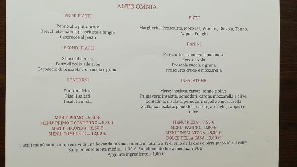 Menu at Ristorante Pizzeria Ante Omnia, Lecco