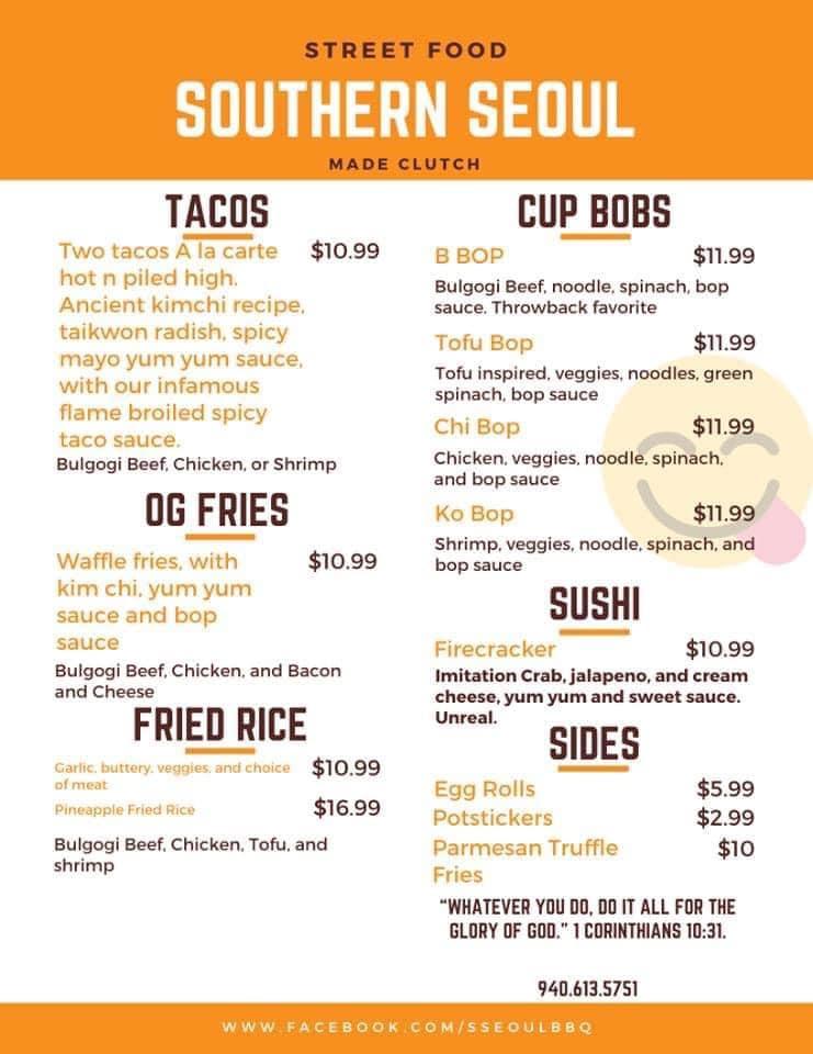 Menu at Sakura Seoul Food restaurant, Wichita Falls, Plaza Pkwy