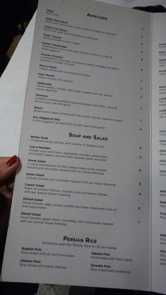 Menu at Raffi's Place restaurant, Glendale