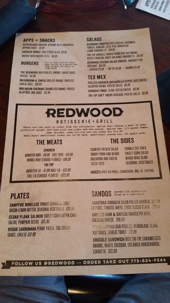 Menu at Redwood Rotisserie + Grill pub & bar, Reno