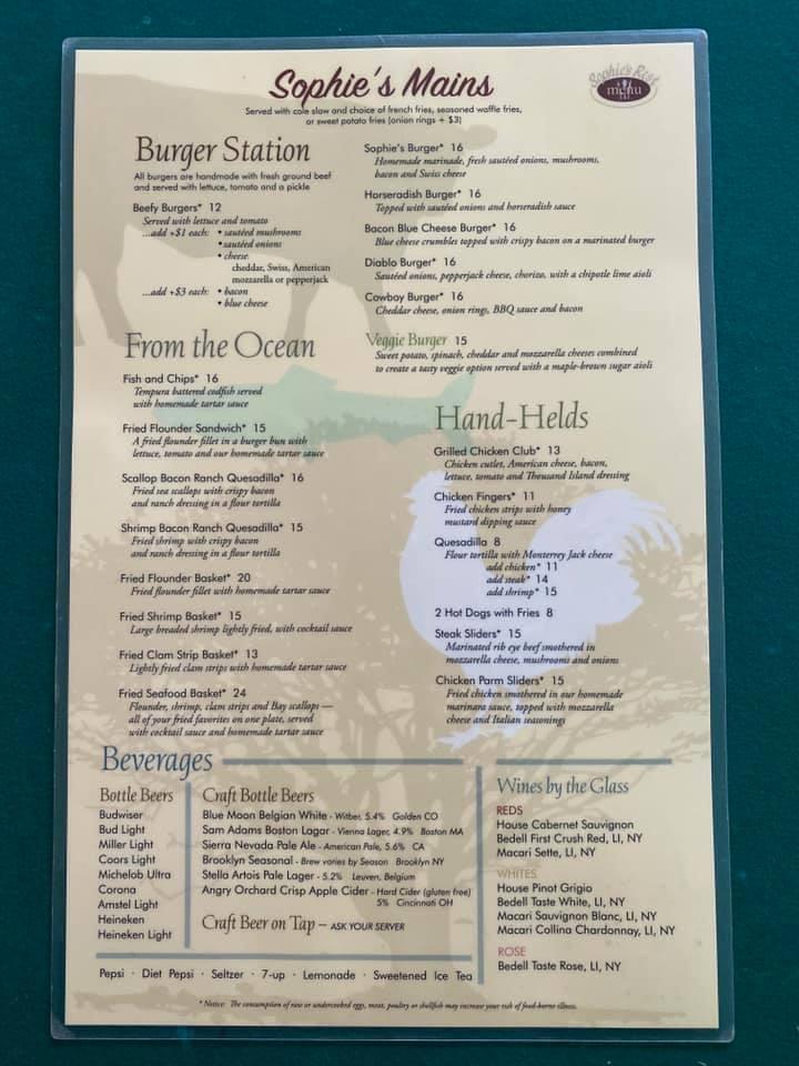 Menu at Sophie's pub & bar, Southold