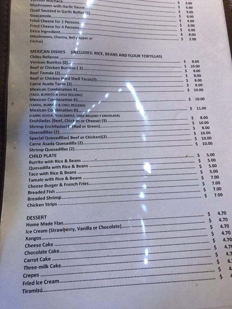 Menu at Tapanco steakhouse, Rosarito