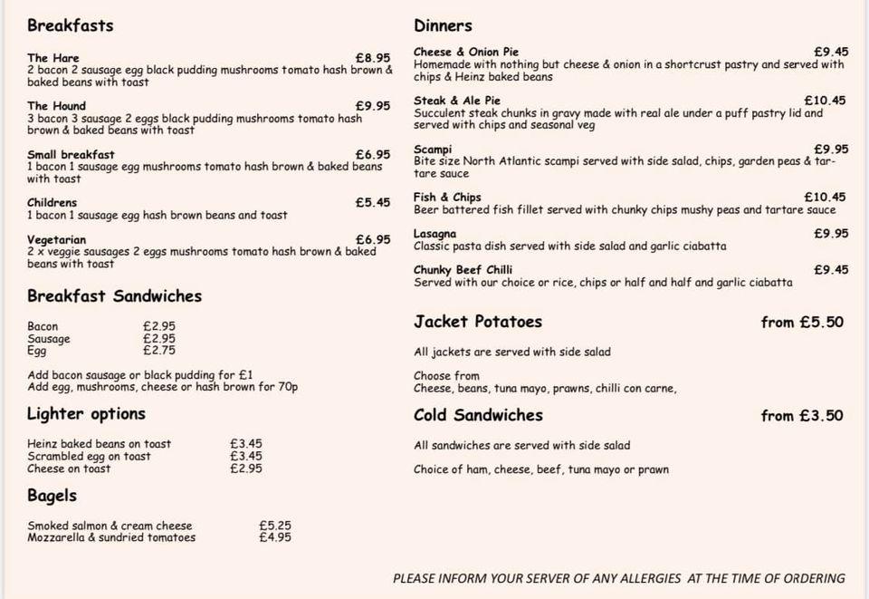 Menu at The Hare & Hounds pub & bar, Burnley