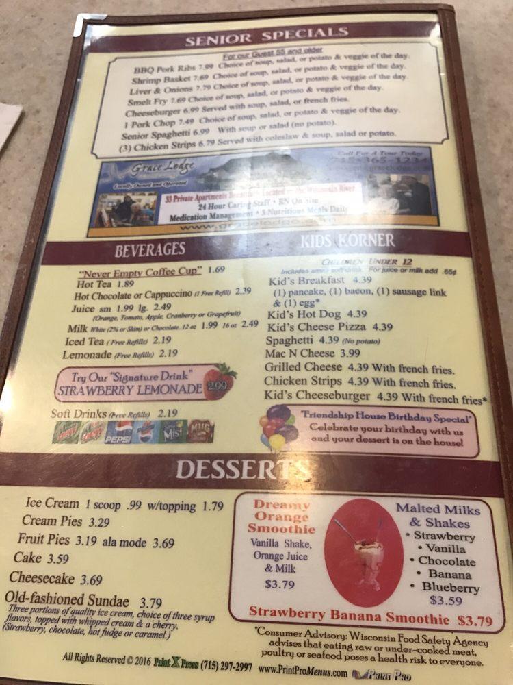 Menu at Friendship House Family Restaurant, Rhinelander