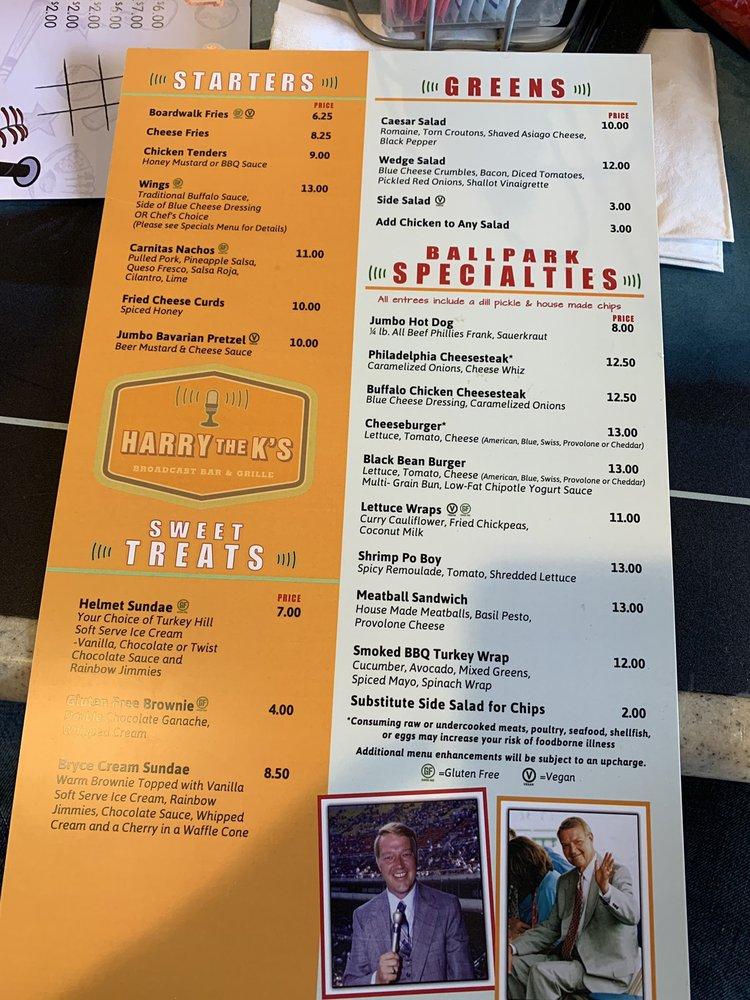 Menu at Harry the K's Broadcast Bar and Grille, Philadelphia