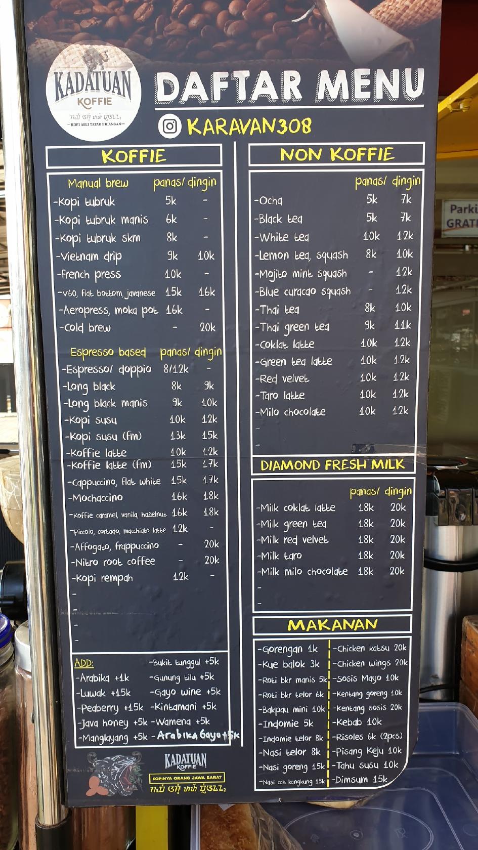Menu at KARAVAN 308 by Kadatuan Koffie, Bandung