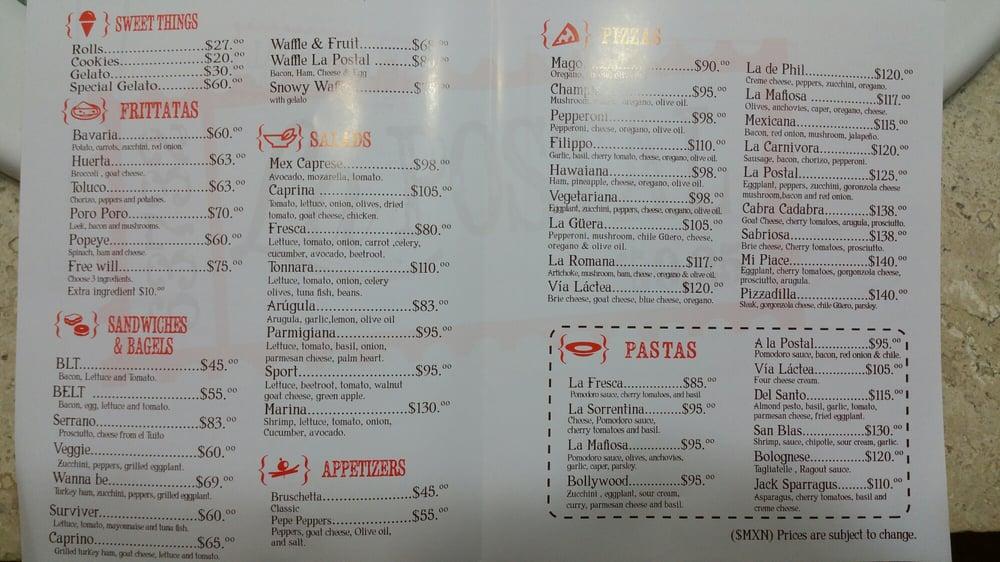 Carta de La Postal Restaurante, Bucerías