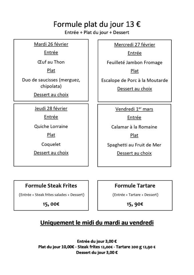 Menu au Le Bar Bac, Cattenom