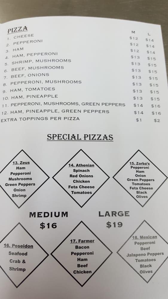 Menu at Mad Greek pizzeria, Olds