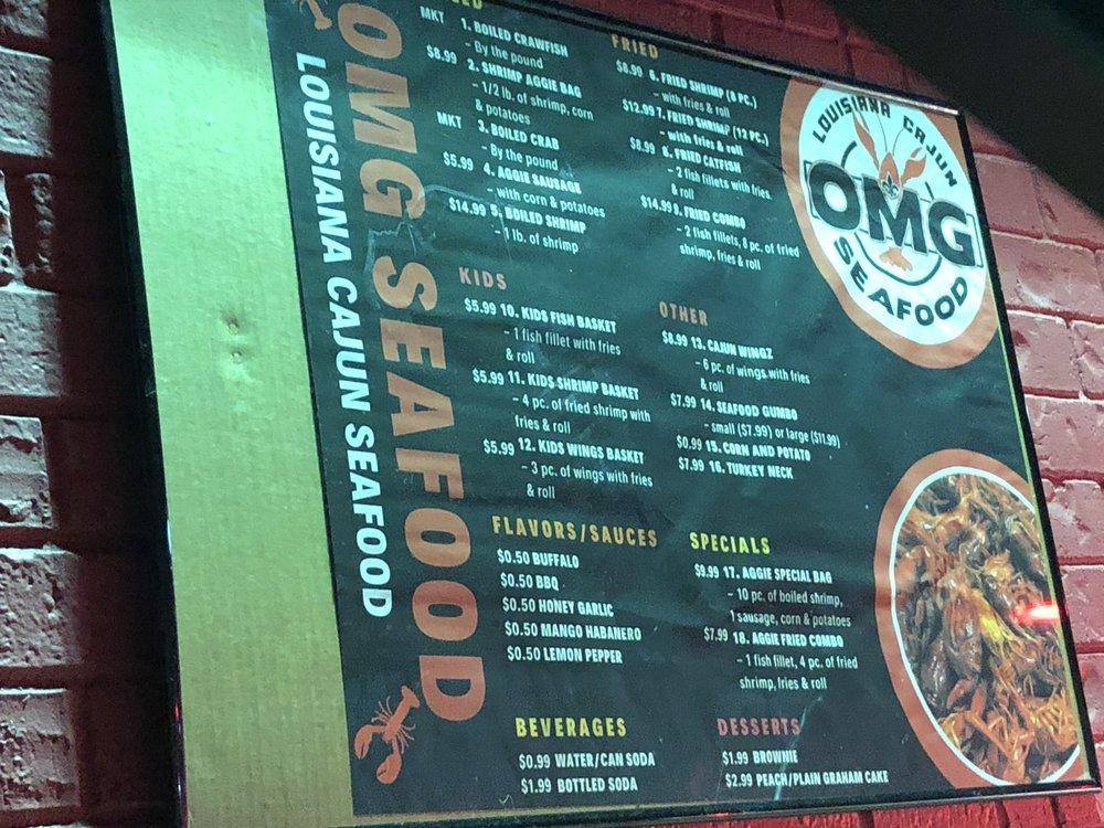 Menu at OMG Seafood restaurant, Bryan